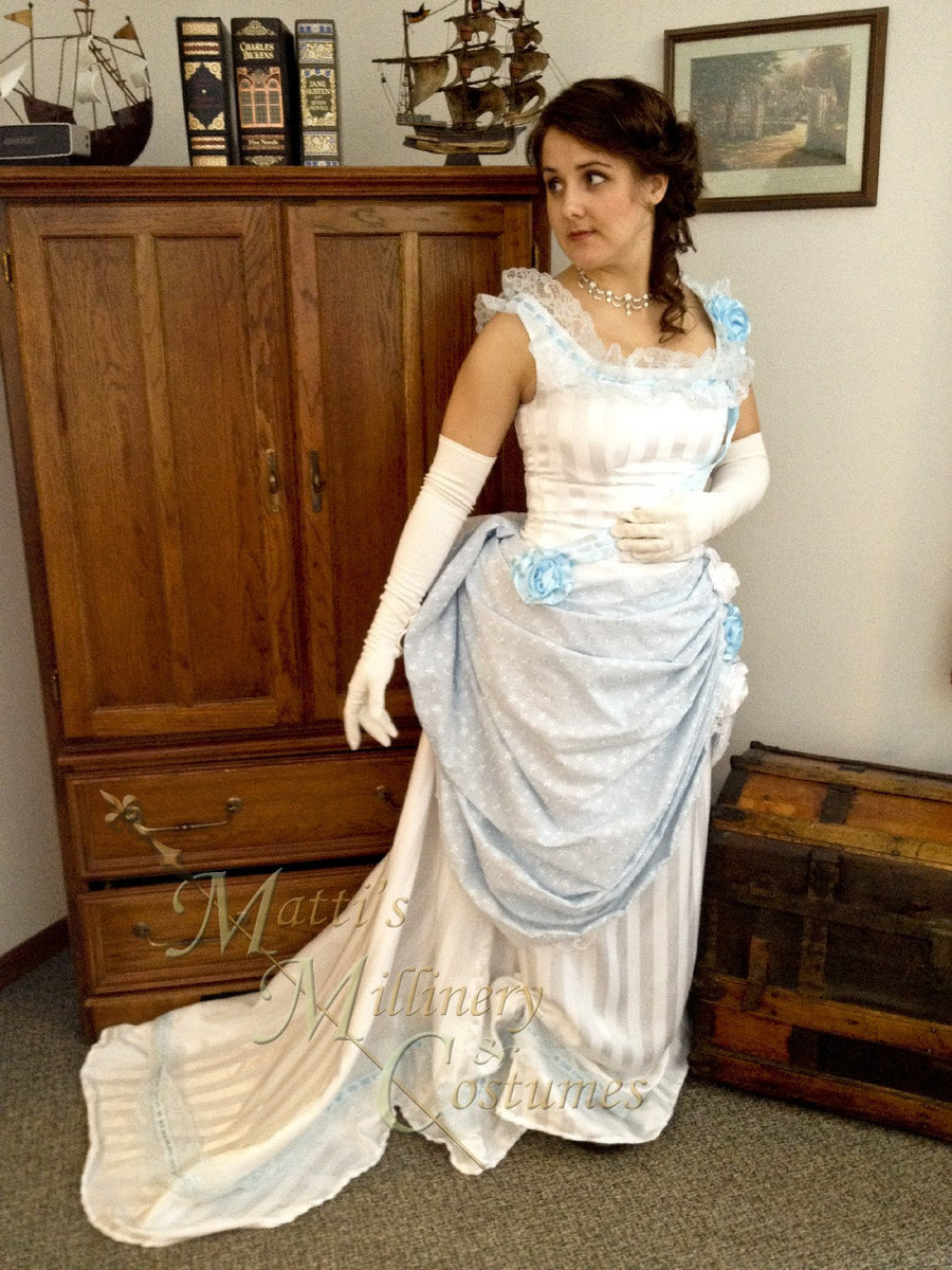 1880s Steampunk Opera Evening Ball gown with train and flowers CLOSEOU ...
