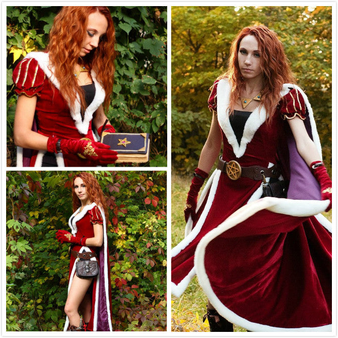 Princess Wizard dress cosplay costume Red medieval outfit with cloak a ...